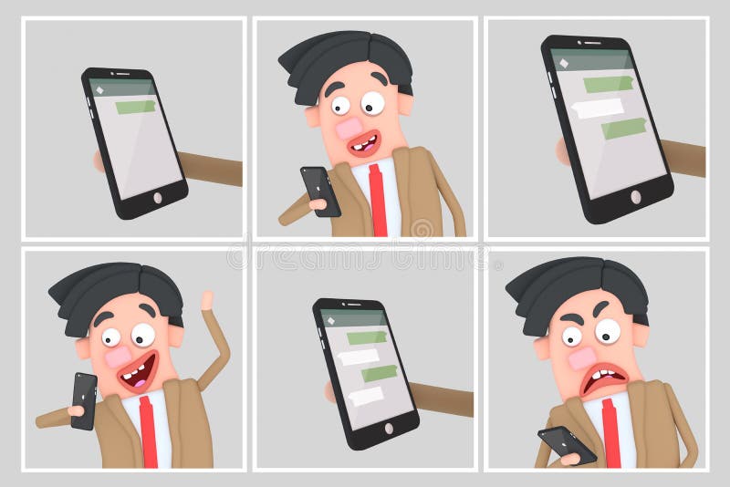 Man Receiving Chat Messages Comic.3D Illustration. Stock Illustration ...