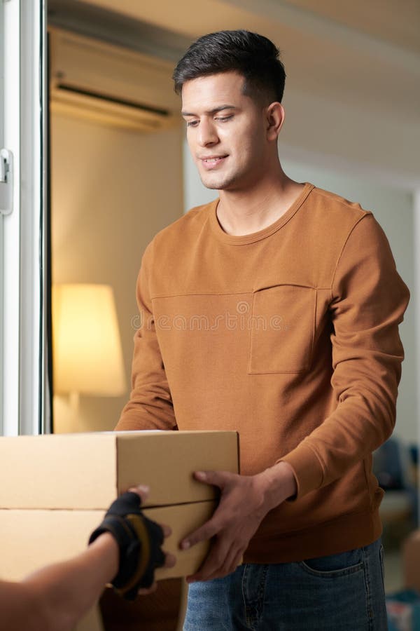 Man Receiving Delivered Boxes Stock Photo - Image of package, receive ...