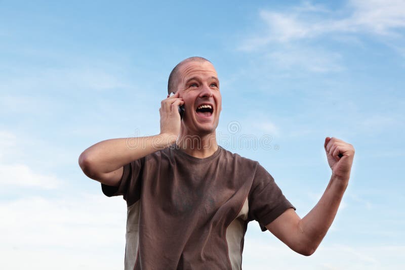 Man Receiving Good News on the Phone Stock Image - Image of horizontal ...
