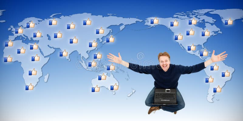 Man Receiving Likes from Around the World Stock Illustration ...