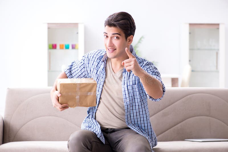 The Man Receiving Parcel at Home Stock Image - Image of ecommerce ...