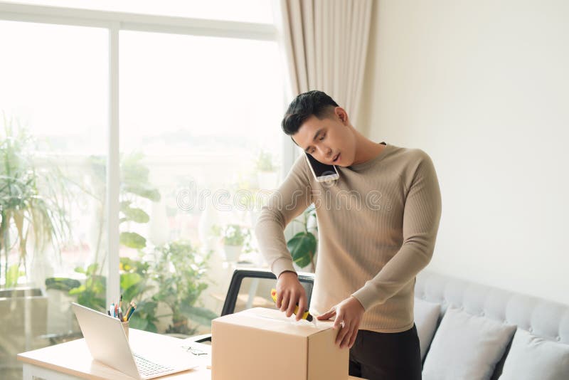 The Man Receiving Parcel at Home Stock Photo - Image of order, delivery ...