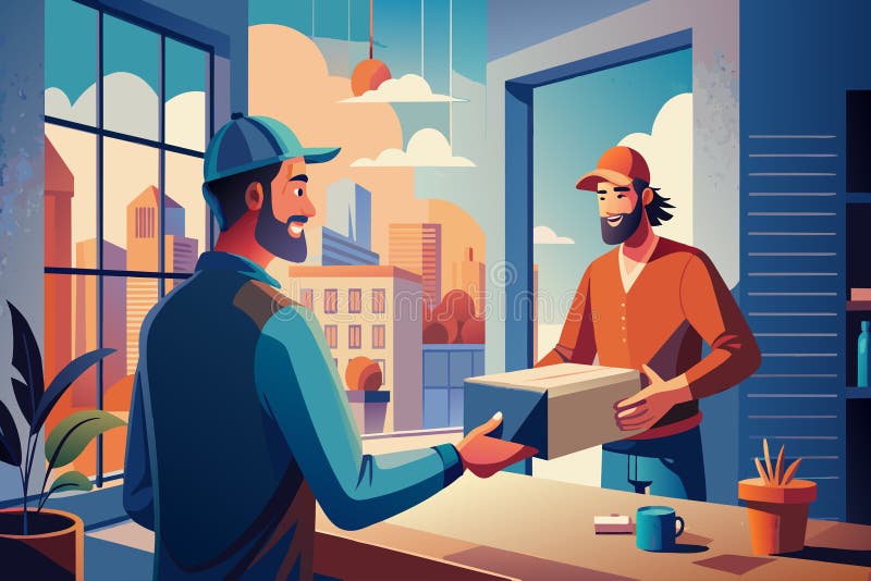 Man Receiving a Parcel in Office during Evening Hours Stock ...