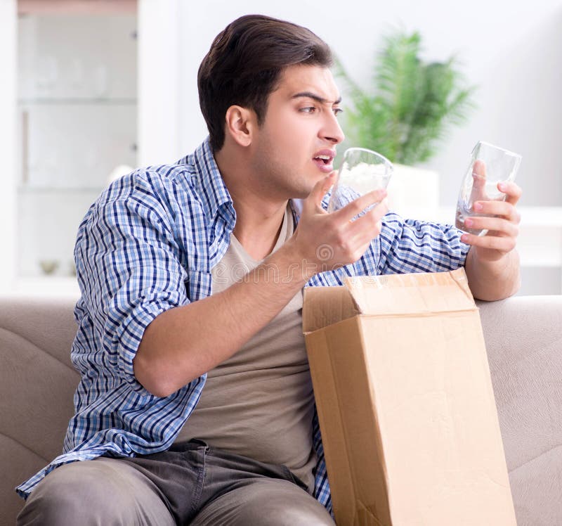 Man Receiving Wrong Parcel with Glasses Stock Image - Image of order ...