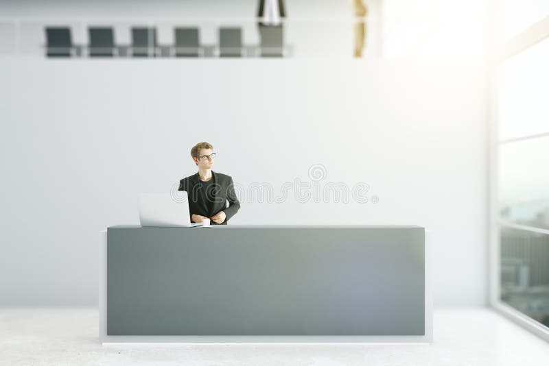 Man at reception stock illustration. Illustration of desk - 90120103