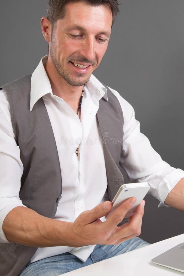 Man recieving message stock photo. Image of read, computer - 35355668