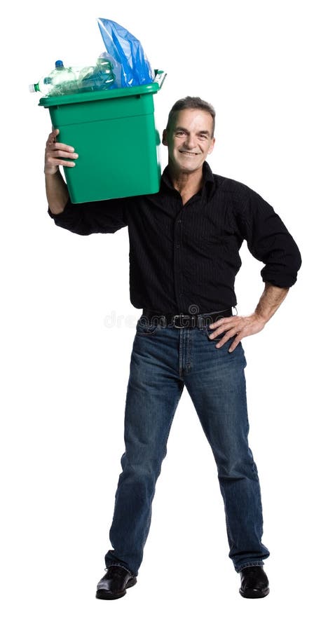Man with a recycling box stock photo. Image of jeans, body - 2404108