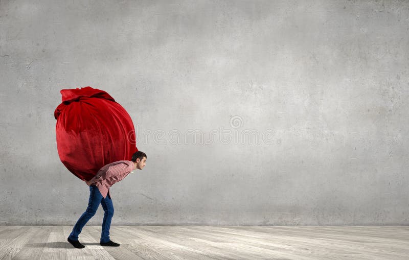 Man with red bag stock photo. Image of delivery, weight - 49915048