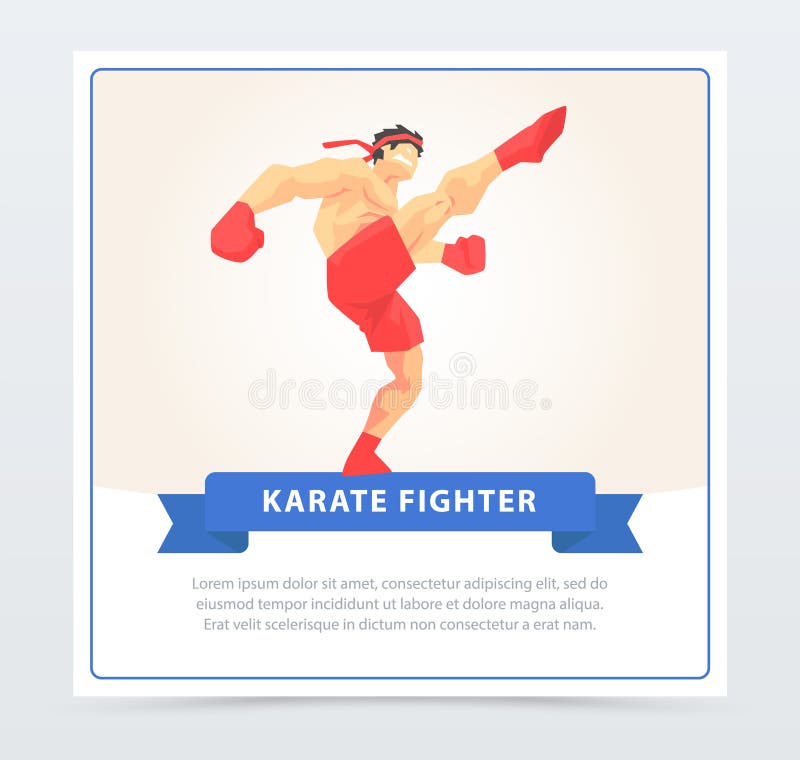 Man in Red Boxing Gloves Training, Karate Fighter Banner Cartoon Vector ...