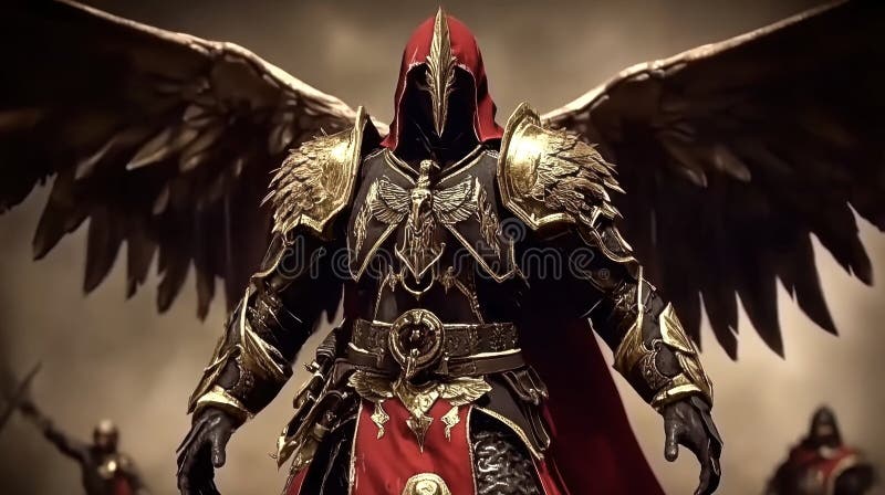 A Man in a Red Cape and Gold Armor Stands in Front of a Group Stock ...