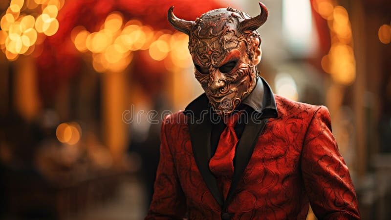 Man in Red Devil Costume with Copyspace Stock Image - Image of ...