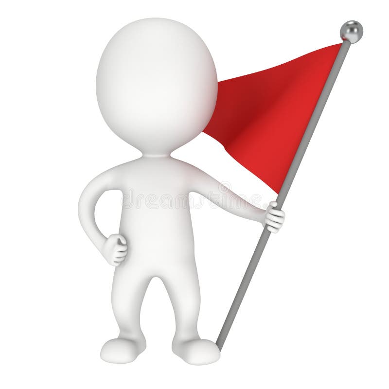 3d man with red flag stock illustration. Illustration of sign - 32275385