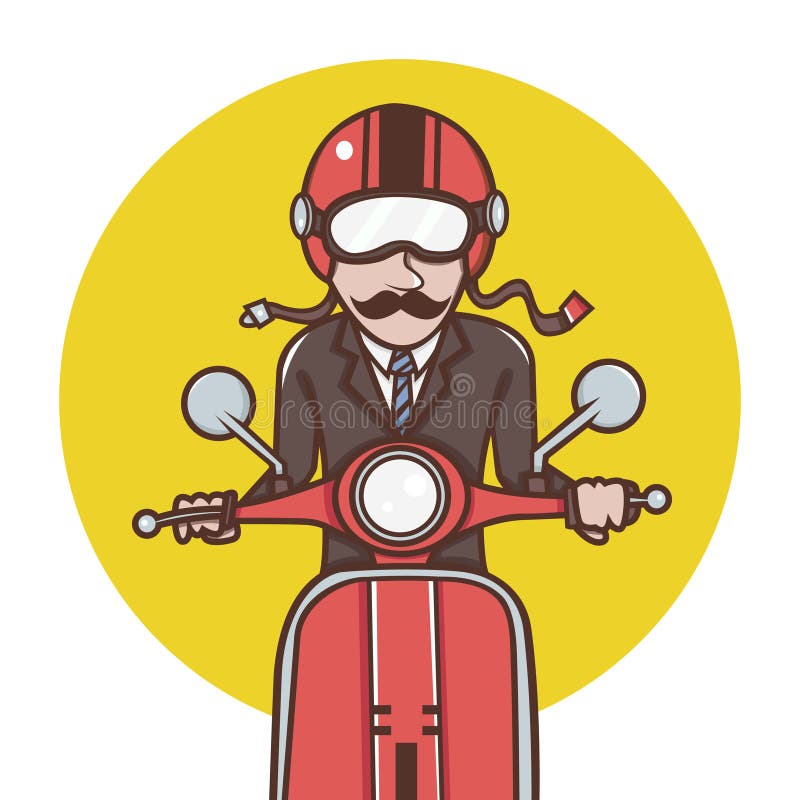 Man with Red Helmet Riding a Red Scooter Stock Vector - Illustration of ...