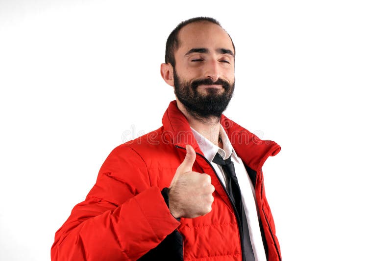 Man with red jacket stock image. Image of smiling, happy - 49532105