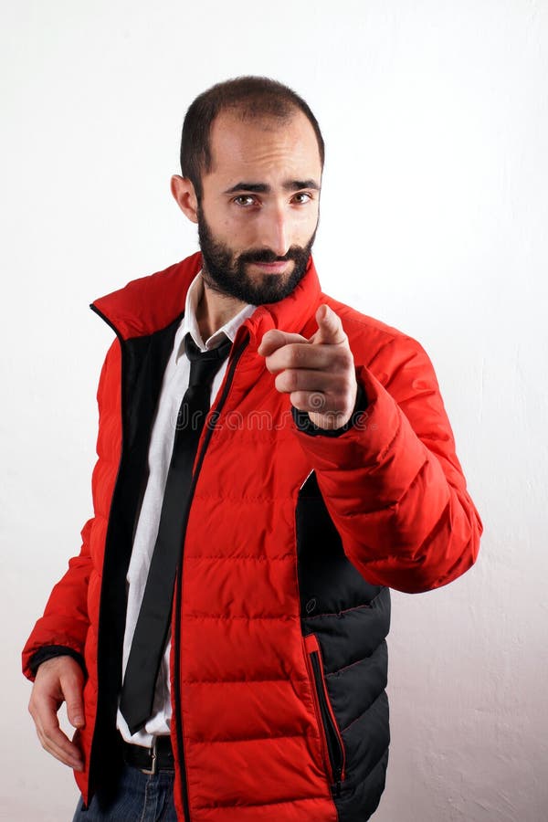Man with red jacket stock photo. Image of gesture, adult - 49532204