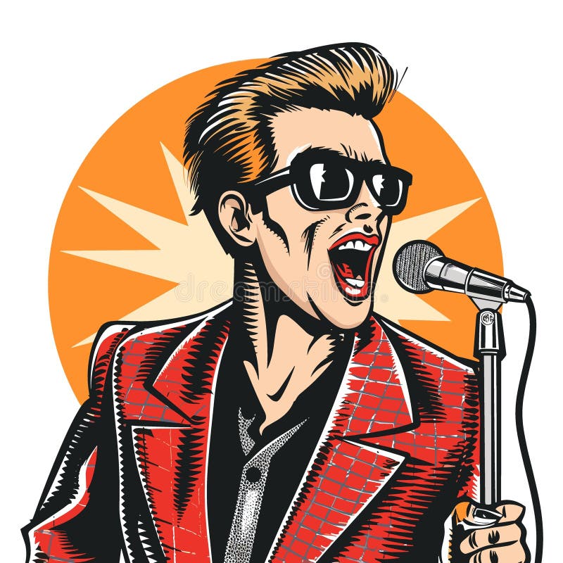 Man Singing Vintage Microphone Stock Illustrations – 229 Man Singing ...