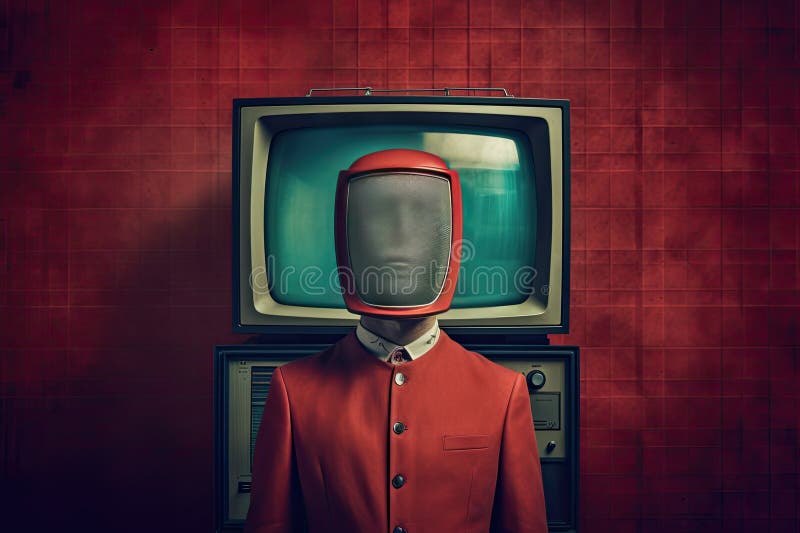 A Man in a Red Jacket with a Television Head, in the Style of the 1970s ...