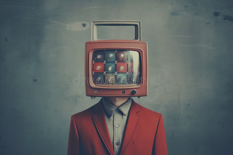 A Man in a Red Jacket with a Television Head, in the Style of the 1970s ...