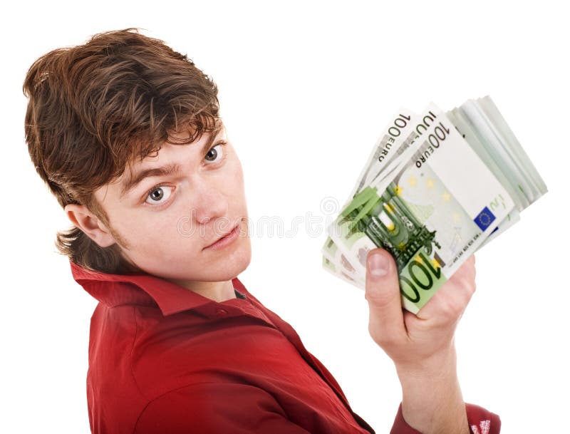 Man in Red with Money Euro. Stock Image - Image of people, happy: 12065867