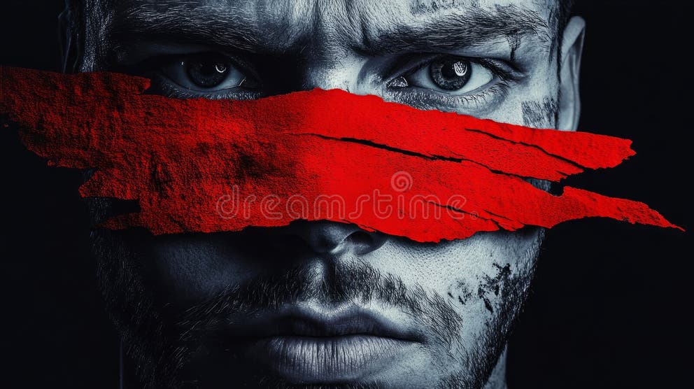 Man with Red Paint Across Face Stock Illustration - Illustration of ...