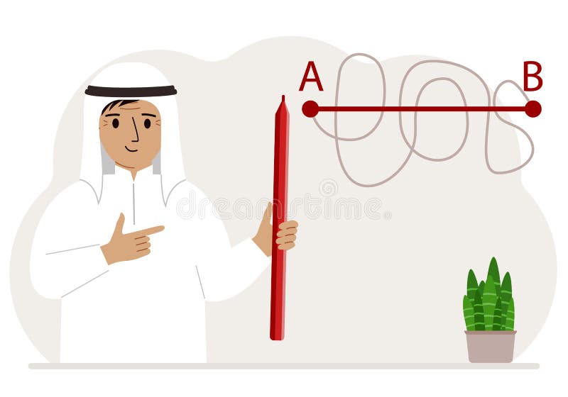 A Man with a Red Pencil in His Hand. a Line is Drawn from Point a To ...