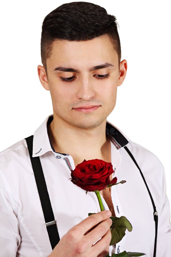 Man with red rose stock photo. Image of foreground, handsome - 87347612