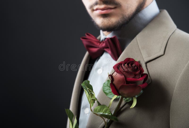 Guy with a red rose stock image. Image of declaration - 63397197