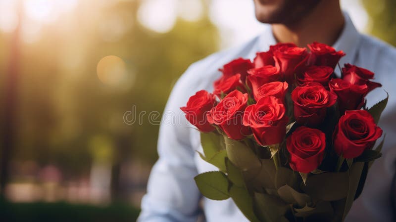Man with Red Roses Bouquet, Valentines Day, AI Generative Stock Image ...