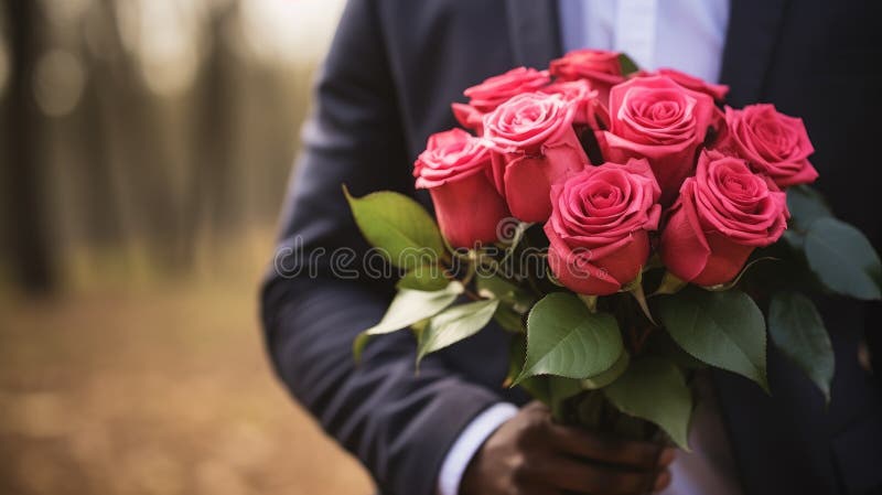 Man with Red Roses Bouquet, Valentines Day, AI Generative Stock Image ...