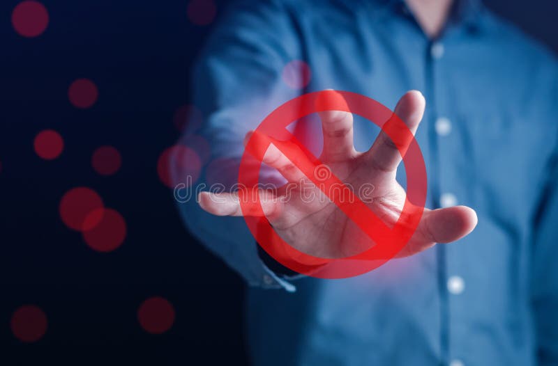 Man with Red Stop Sign Gesture Warning Stock Photo - Image of ...