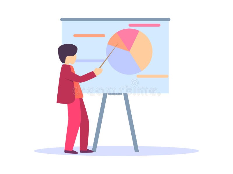 Man in a Red Suit Shows a Pointer To a Chart. Round Multicolored Chart ...