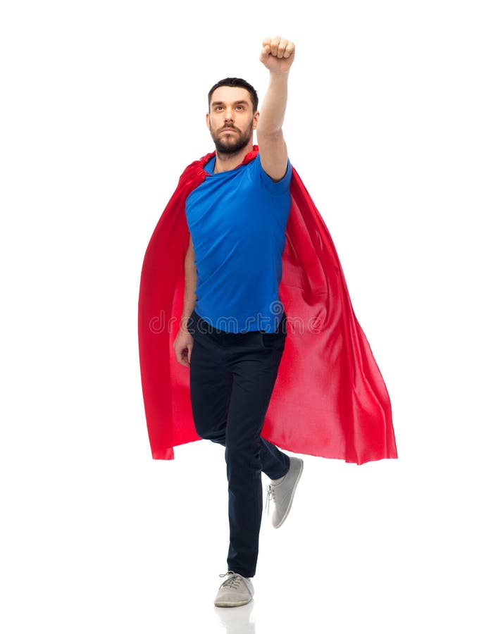 Man in red superhero cape stock image. Image of raised - 84943237