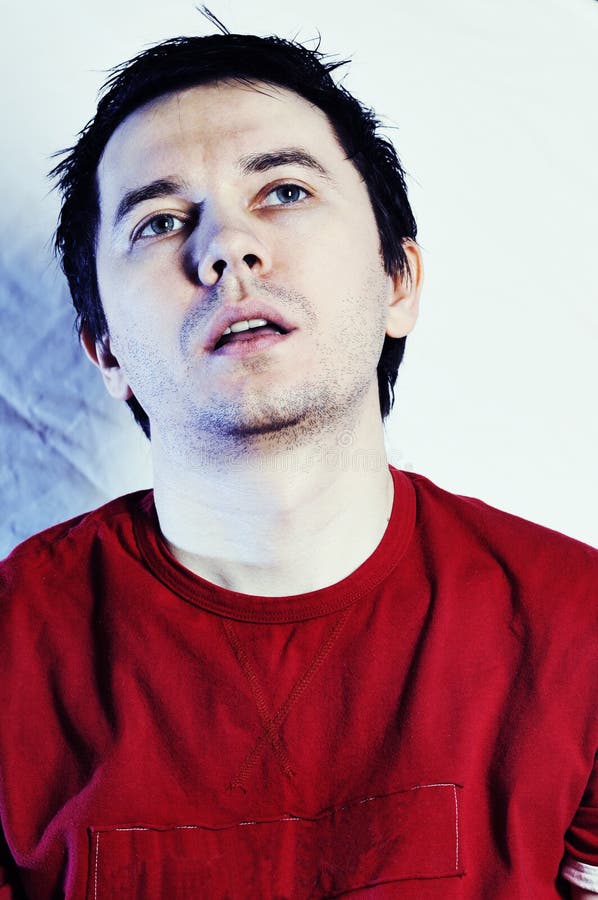 Man in red t-shirt. stock image. Image of face, european - 13448141