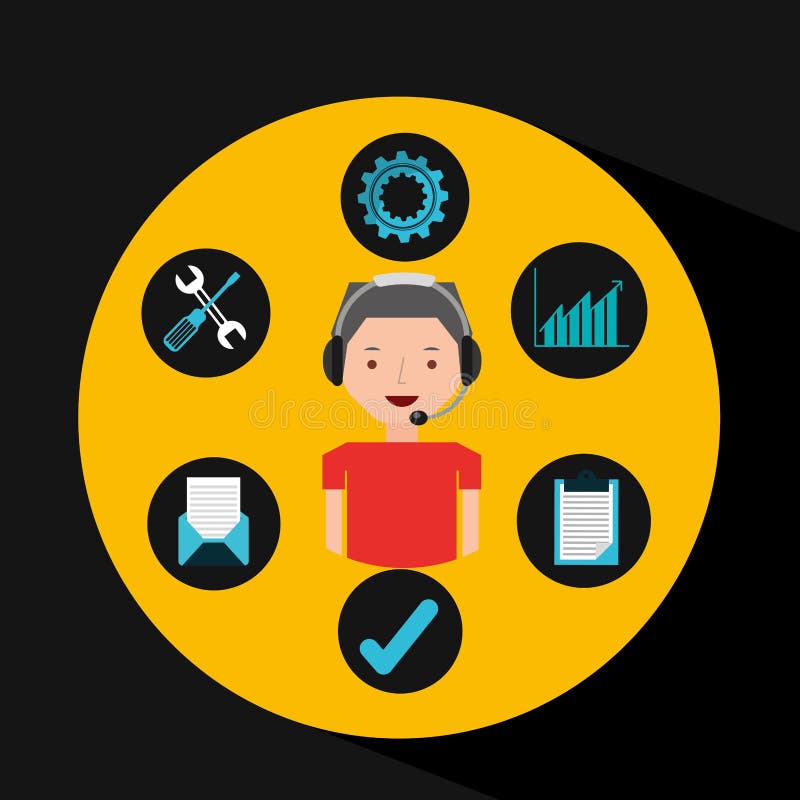 Man Red Tshirt Support Operator Assistance Stock Vector - Illustration ...