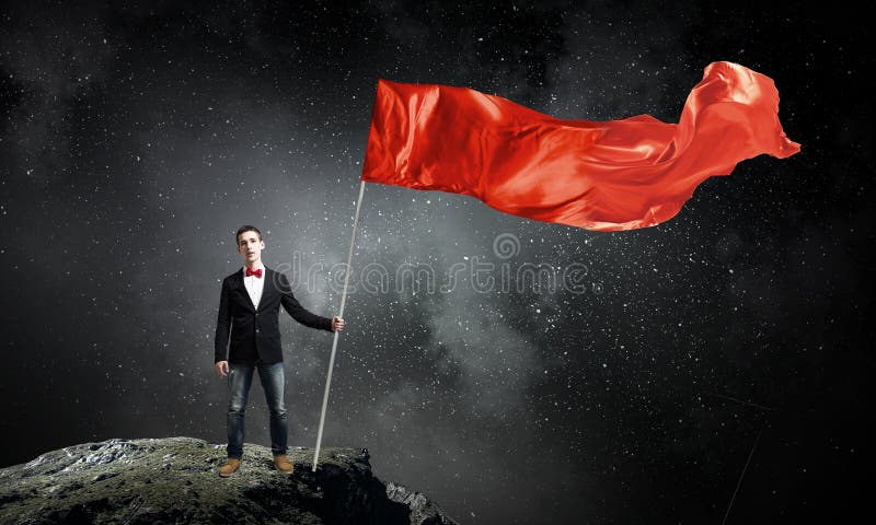 Man with red waving flag stock image. Image of male, place - 67591973