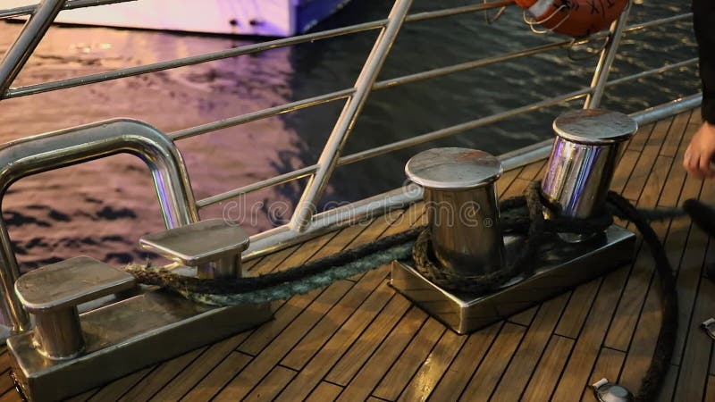 Man Reels Mooring Ropes on Deck after River Stock Video - Video of ...
