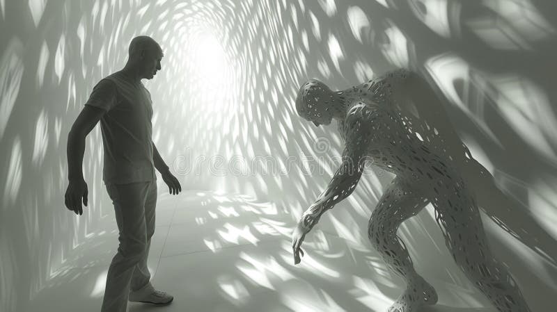 Man with Reflective Light Pattern and Figure Stock Illustration ...