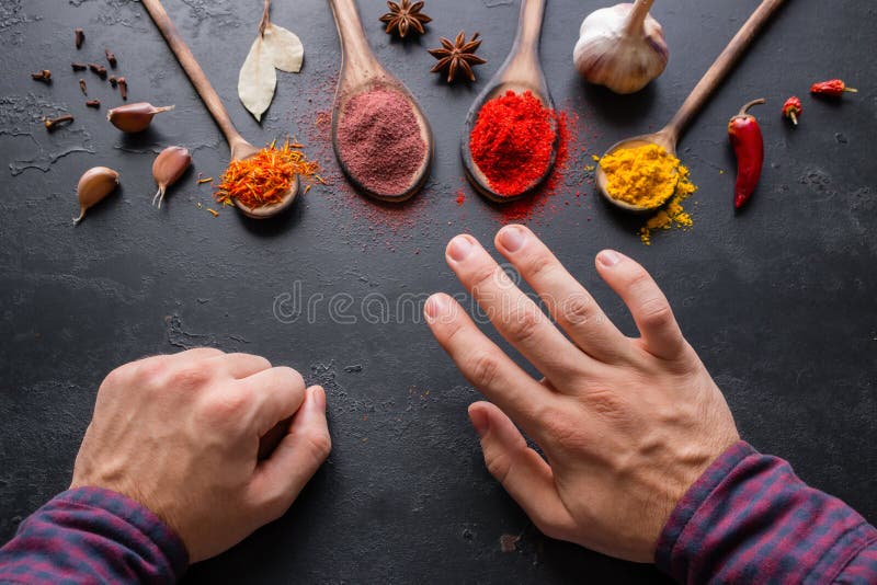Man Refuses Spices. Allergies Concept Stock Image - Image of ingredient ...