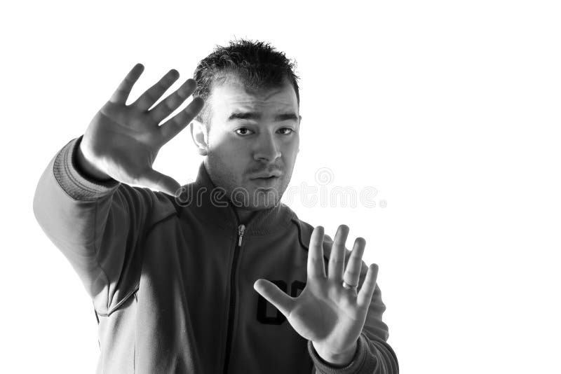 Terrified Man stock image. Image of hold, shout, palm - 13546065