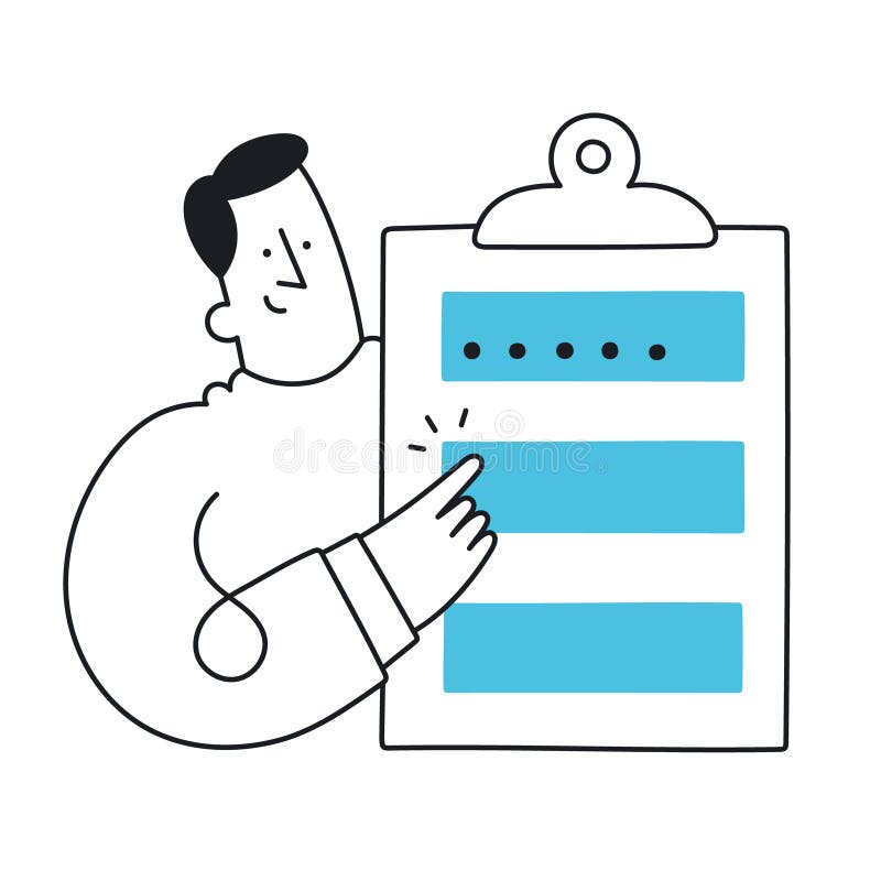Man with a Registration Form. Outline, Linear, Thin Line, Doodle Art ...