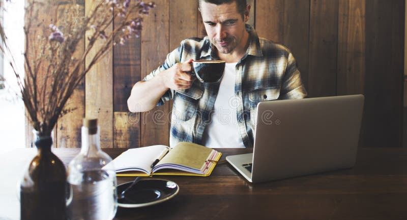 Man Relax Lifestyle Working Coffee Shop Concept Stock Photo - Image of ...