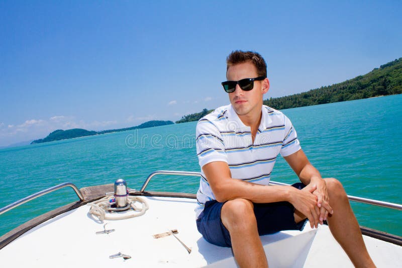 Man Relaxing on a Boat stock image. Image of boat, outside - 20082023