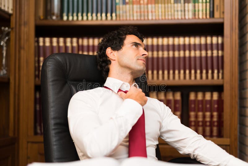 Man Relaxing in His Office after Work Stock Image - Image of pensive ...