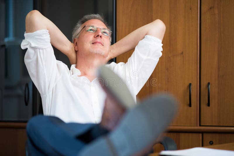 Man Relaxing in His Office after Work Stock Image - Image of shirt ...