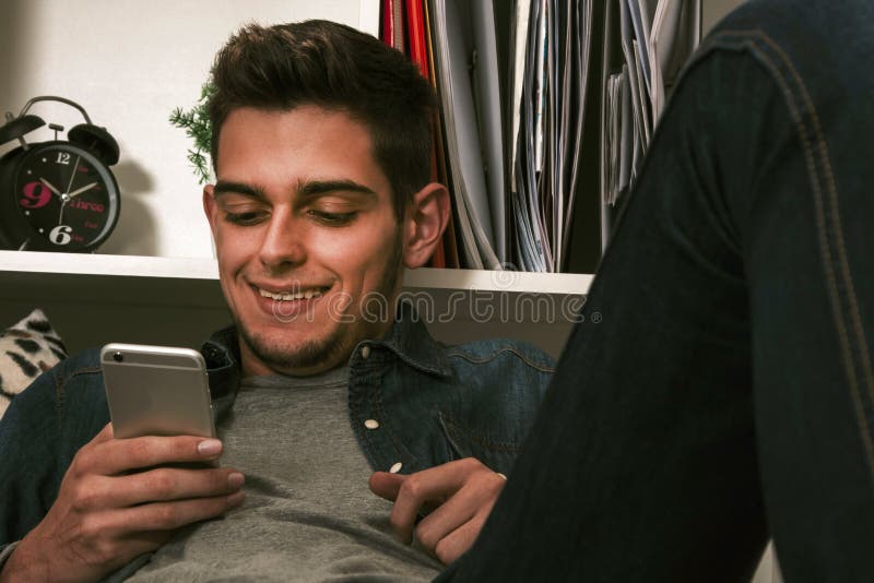 Man Relaxing at Home with Your Mobile Stock Image - Image of mobile ...