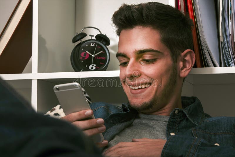 Man Relaxing at Home with Your Mobile Stock Image - Image of cell ...