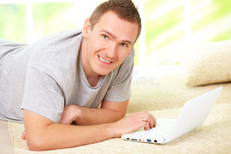 Cheerful Guy Laptop Colour Background Stock Photos - Free & Royalty ...
