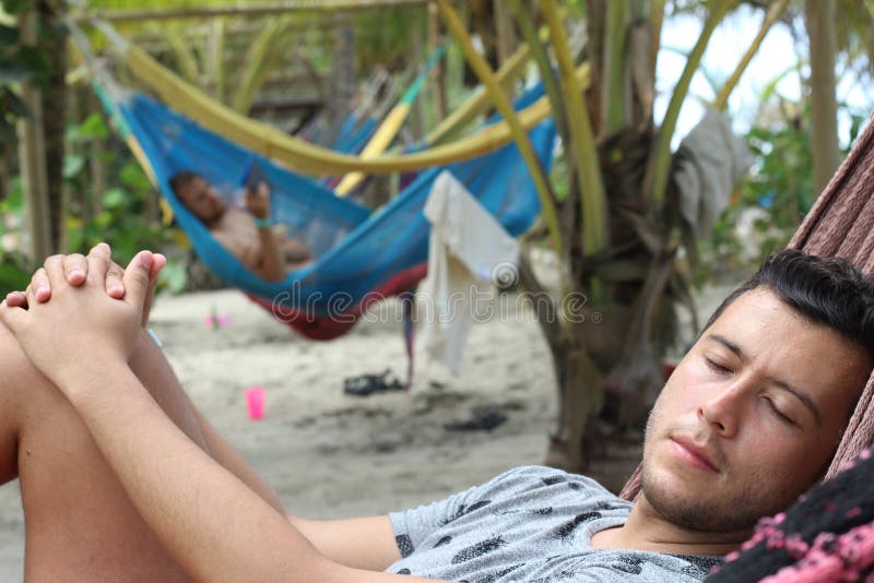 Man Relaxing in Large Hammock Area Stock Image - Image of area ...