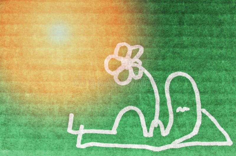 Man Relaxing in Sunshine Drawn on Green Cardboard Stock Image - Image ...