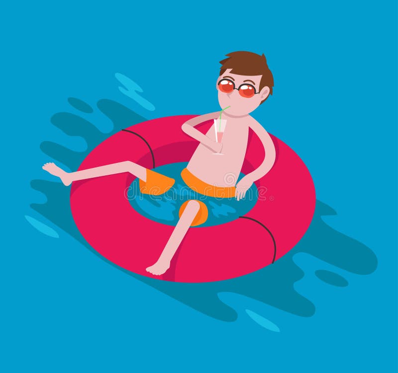 Man Relaxing in Swimming Pool Stock Vector - Illustration of holiday ...